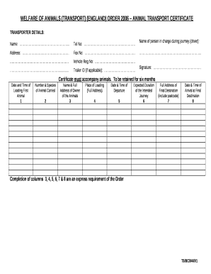 WELFARE OF ANIMALS (TRANSPORT) (ENGLAND) ORDER 2006 ANIMAL TRANSPORT ...
