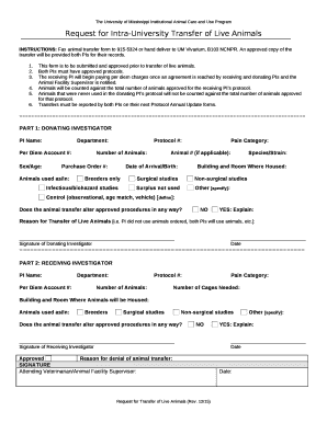 Request for Intra-University Transfer of Live Animals Doc Template ...