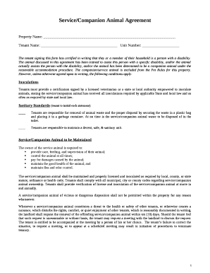 Service/Companion Animal Agreement Doc Template | pdfFiller