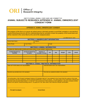 Animal Subjects Research Appendix K: Animal Owner/Client Consent Doc ...