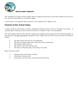 Fillable Online TRAVEL DIARY TEMPLATE Fax Email Print - pdfFiller