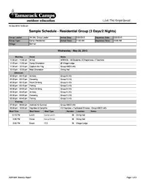 Fillable Online Sample Schedule - Residential Group (3 Days/2 Nights ...