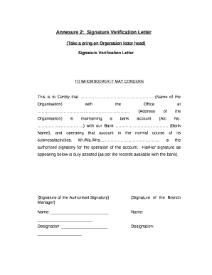 Annexure 2:Signature Verification Letter Doc Template | pdfFiller