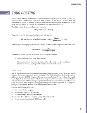 Fillable Online 1 TOUR COSTING Fax Email Print - pdfFiller