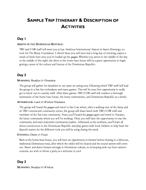 Fillable Online SAMPLE TRIP ITINERARY & DESCRIPTION OF Fax Email Print ...
