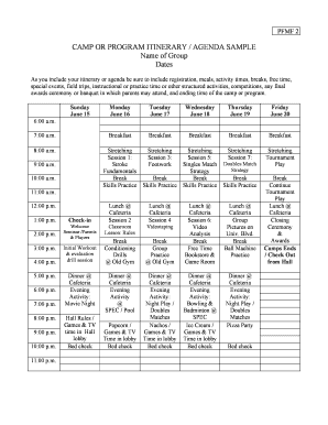 Fillable Online CAMP OR PROGRAM ITINERARY / AGENDA SAMPLE Fax Email ...