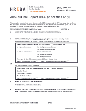 Annual/Final Report (REC paper files only) Doc Template | pdfFiller