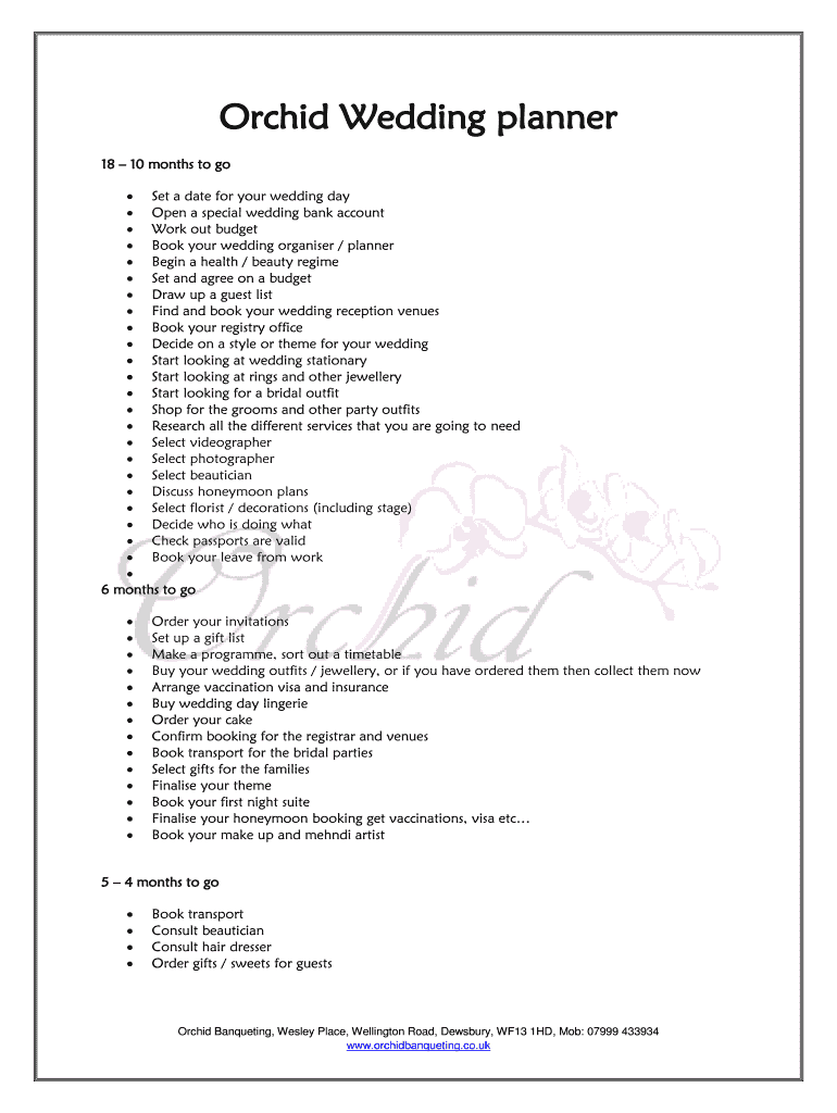 Fillable Online Orchid Wedding planner Fax Email Print - pdfFiller