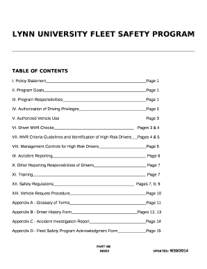 LYNN UNIVERSITY FLEET SAFETY PROGRAM Doc Template | pdfFiller