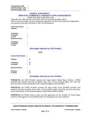 PRIVATE CURRENCY TRANSACTION AGREEMENT Doc Template | pdfFiller