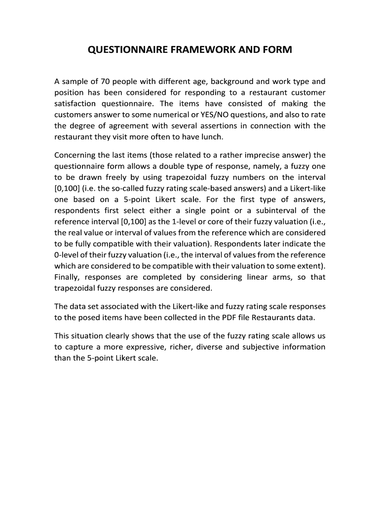 Fillable Online QUESTIONNAIRE FRAMEWORK AND FORM Fax Email Print ...