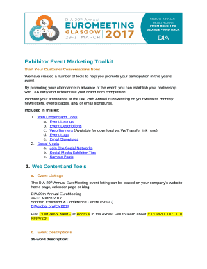 Exhibitor Event Marketing Toolkit Doc Template | pdfFiller