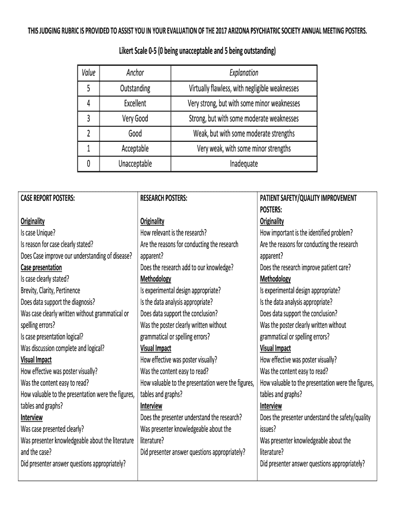 Fillable Online Likert Scale 0-5 (0 being unacceptable and 5 being ...