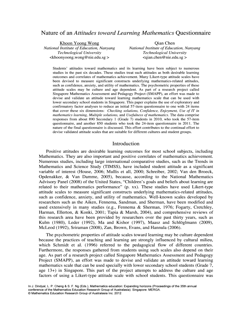 Fillable Online Nature of an Attitudes toward Learning Mathematics ...