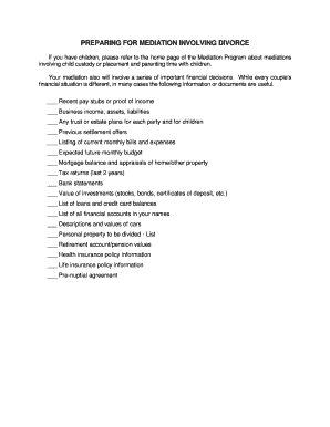 Fillable Online PREPARING FOR MEDIATION INVOLVING DIVORCE Fax Email ...