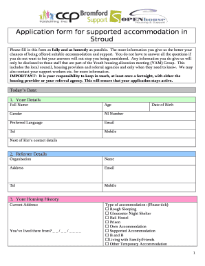 Application for supported accommodation in Stroud Doc Template | pdfFiller