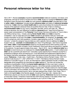 Fillable Online Personal reference letter for hha Fax Email Print ...