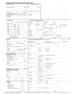 Fillable Online British Columbia Newborn Record Part 1 Fax Email Print ...