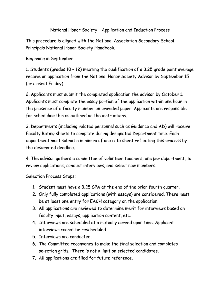 Fillable Online National Honor Society Application and Induction Process Fax Email Print - pdfFiller