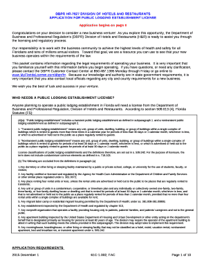 DBPR HR-7027 DIVISION OF HOTELS AND RESTAURANTS Doc Template | pdfFiller