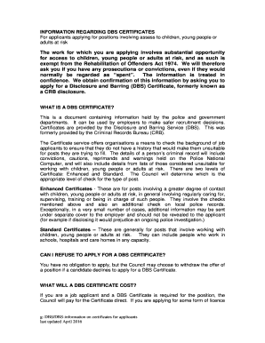 Fillable Online INFORMATION REGARDING DBS CERTIFICATES Fax Email Print ...