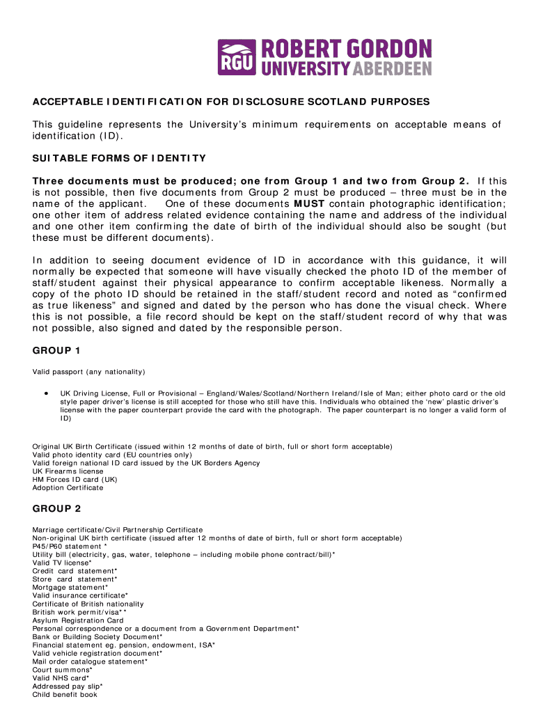 Fillable Online ACCEPTABLE IDENTIFICATION FOR DISCLOSURE SCOTLAND ...