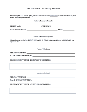 Fillable Online VNP REFERENCE LETTER REQUEST FORM Fax Email Print - pdfFiller