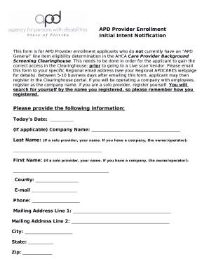 APD Provider Enrollment Doc Template | pdfFiller