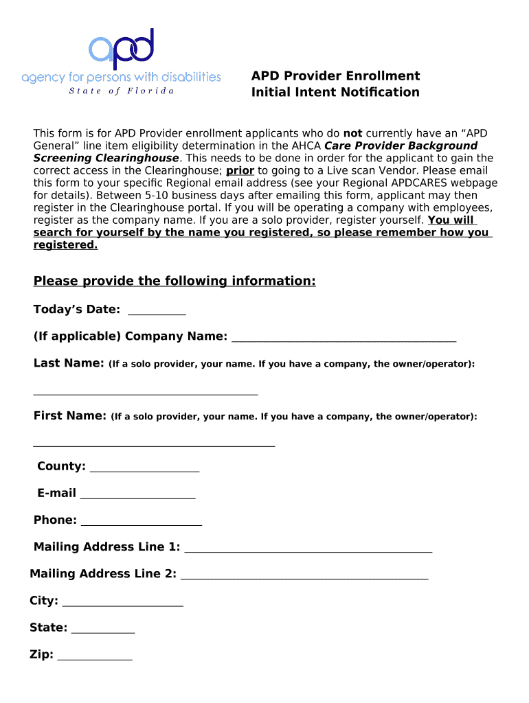 APD Provider Enrollment Doc Template | pdfFiller