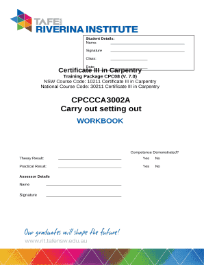 Certificate III in Carpentry Doc Template | pdfFiller
