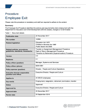Fillable Online The Employee Exit Procedure identifies the actions and ...