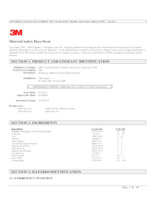 Fillable Online MATERIAL SAFETY DATA SHEET 3M Scotch-Weld Rubber and ...