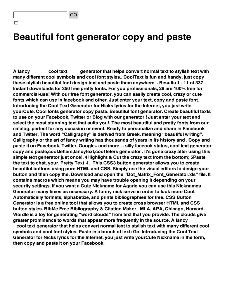 Fillable Online Beautiful font generator copy and paste Fax Email Print ...