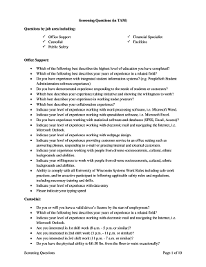 Fillable Online Screening Questions (in TAM) Fax Email Print - pdfFiller