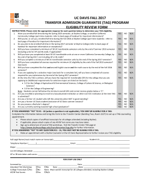 Fillable Online TRANSFER ADMISSION GUARANTEE (TAG) PROGRAM Fax Email Print - pdfFiller