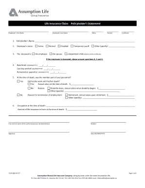 Fillable Online Life Insurance Claim - Instructions Fax Email Print ...