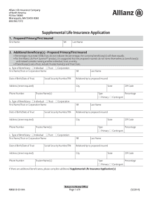 Fillable Online Supplemental Life Insurance Application Fax Email Print ...