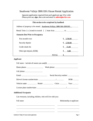 Southwest Vallejo 3BR/1BA House Rental Application Doc Template | pdfFiller