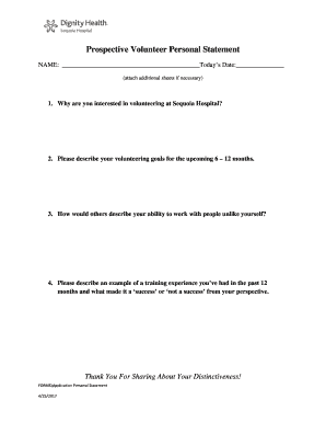 Fillable Online Prospective Volunteer Personal Statement Fax Email ...