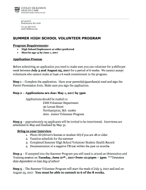 Fillable Online SUMMER HIGH SCHOOL VOLUNTEER PROGRAM Fax Email Print ...