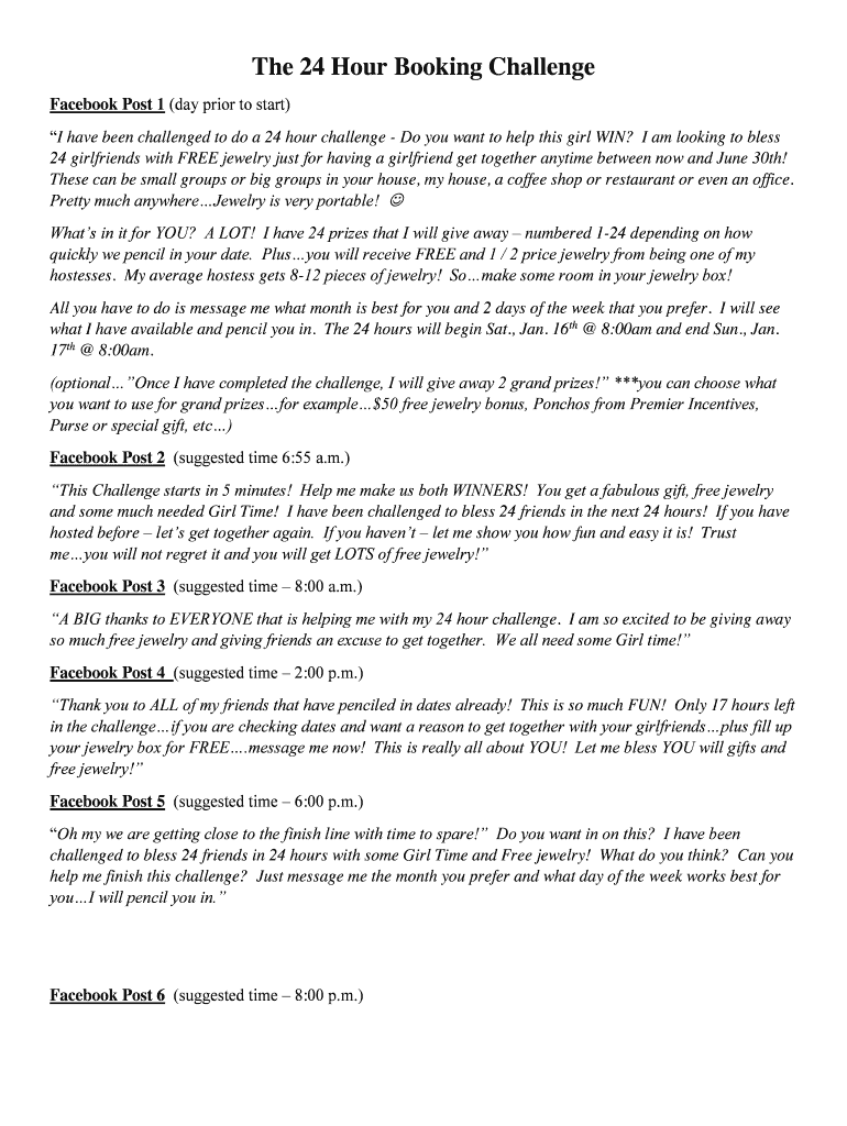 Fillable Online The 24 Hour Booking Challenge Fax Email Print - pdfFiller