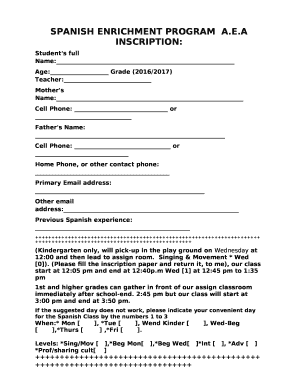 SPANISH ENRICHMENT PROGRAMA Doc Template | pdfFiller
