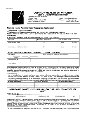 Nursing Home Administrator Preceptor Application Doc Template | pdfFiller