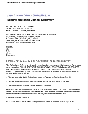 Fillable Online Exparte Motion to Compel Discovery Foreclosure Fax ...