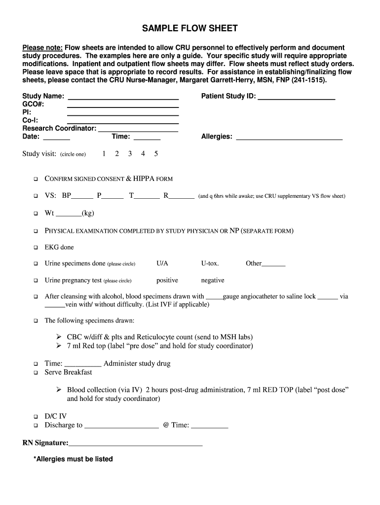 Fillable Online SAMPLE FLOW SHEET Fax Email Print - pdfFiller