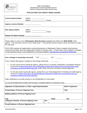 APPLICATION FOR AGENCY NAME CHANGE Doc Template | pdfFiller