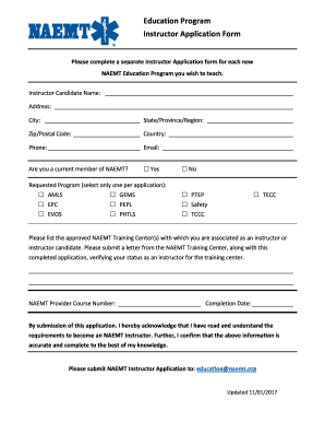 Fillable Online Please complete a separate Instructor Application form ...