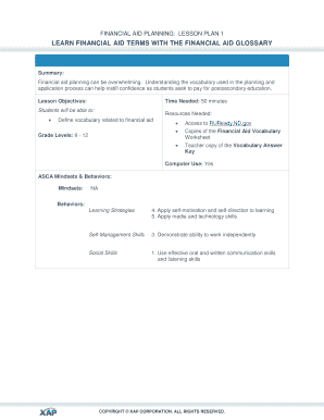 Fillable Online FINANCIAL AID PLANNING: LESSON PLAN 1 Fax Email Print ...