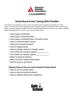 Fillable Online School Nurse Pump Training Skills Checklist Fax Email ...
