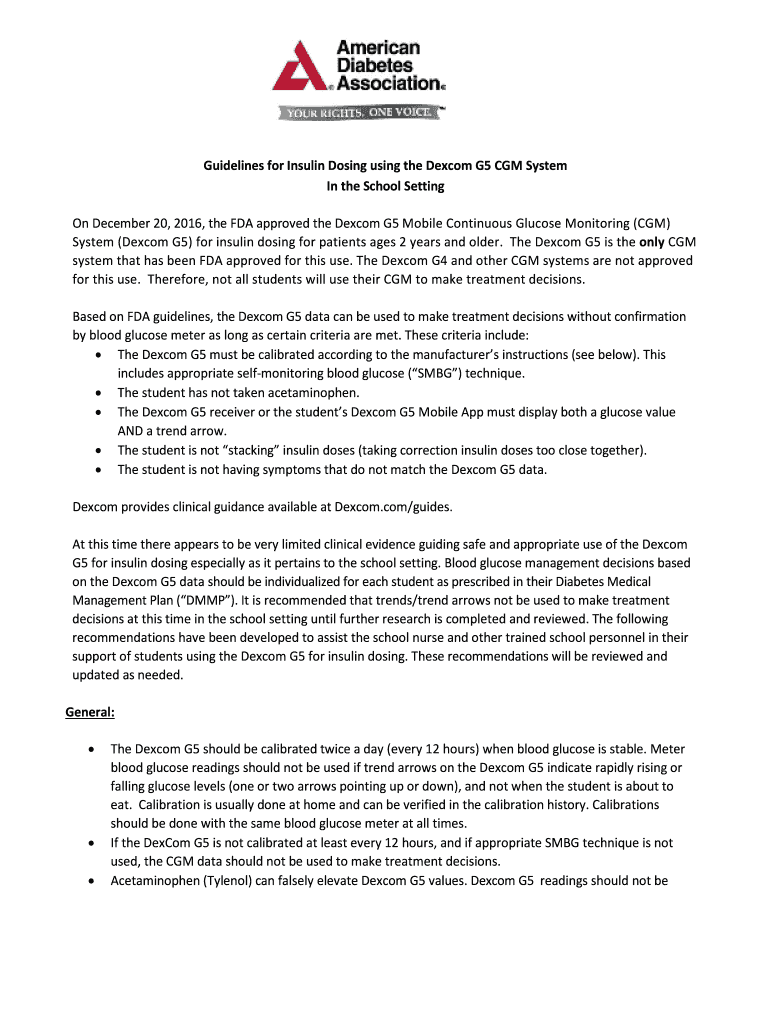 Fillable Online Guidelines for Insulin Dosing using the Dexcom G5 CGM ...